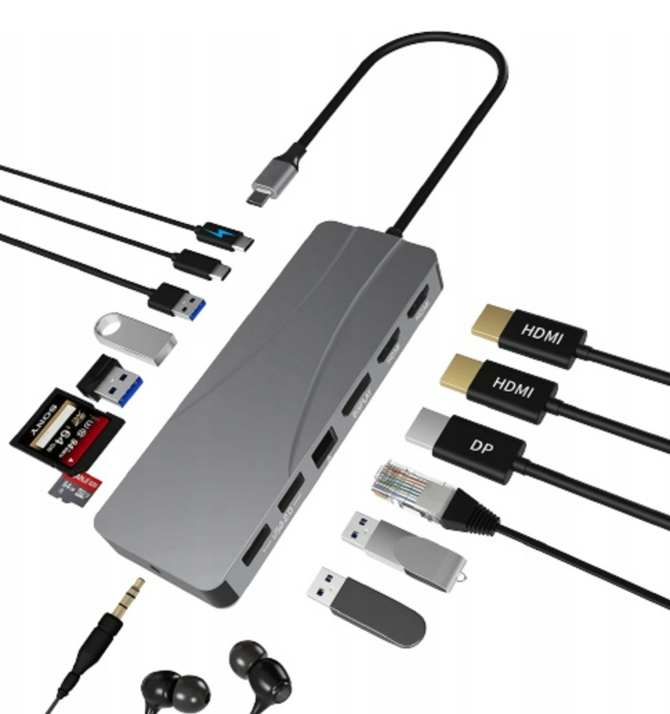 HUB Adapter rozdzielacz USB C HDMI AUX RJ45 > Outlet